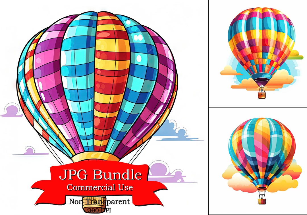 Colorful Hot Air Balloon Clipart, Artwork, JPG Formatdigital Paper ...
