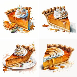 Pumpkin Pie Clipart:watercolor Autumnal Dessert Clipart,non-transparent ...