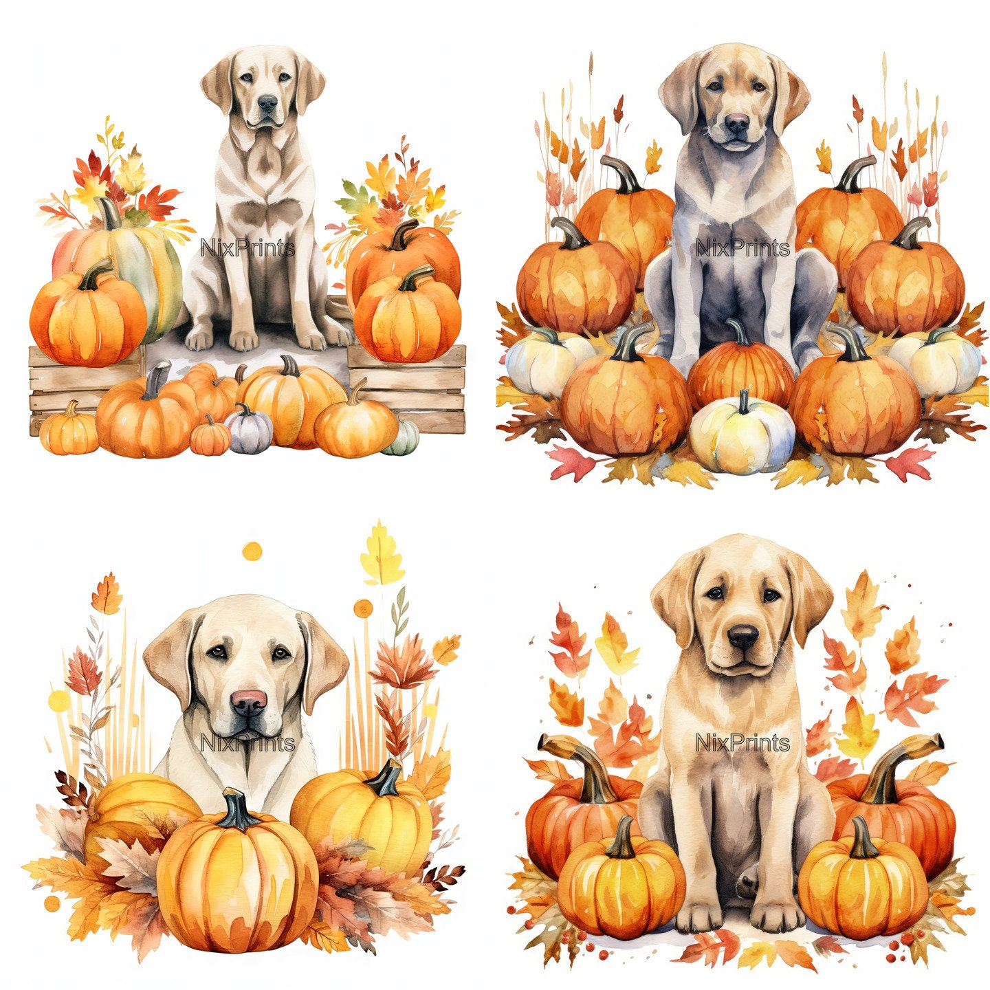 Labrador Retriever Pumpkin Patch Clipart, Design for Babies, Poster for ...
