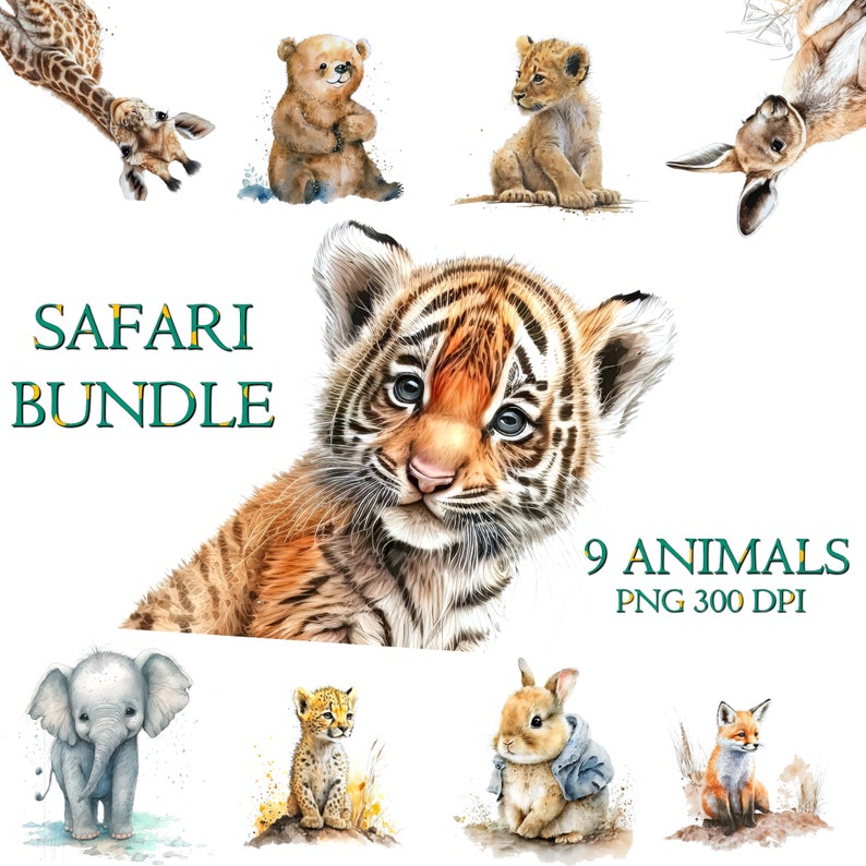 Cute Safari Animal Watercolor Clipart Bundle for Sublimation - Etsy