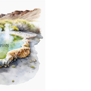 Serene Watercolor Hot Springs Clipart,tranquil Landscape Clipart, 300 ...