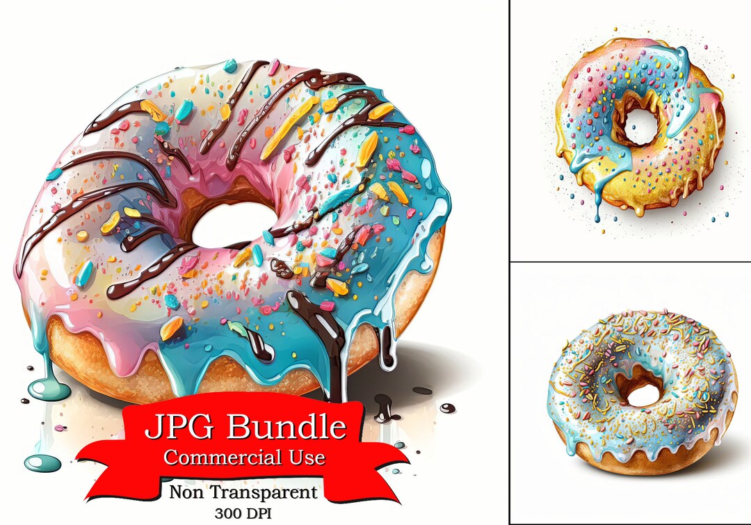 Donut Clipart: Watercolor Doughnut Clipart With Sweet Icing, Non ...
