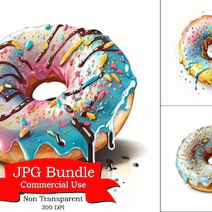 Donut Clipart: Watercolor Doughnut Clipart With Sweet Icing, Non ...