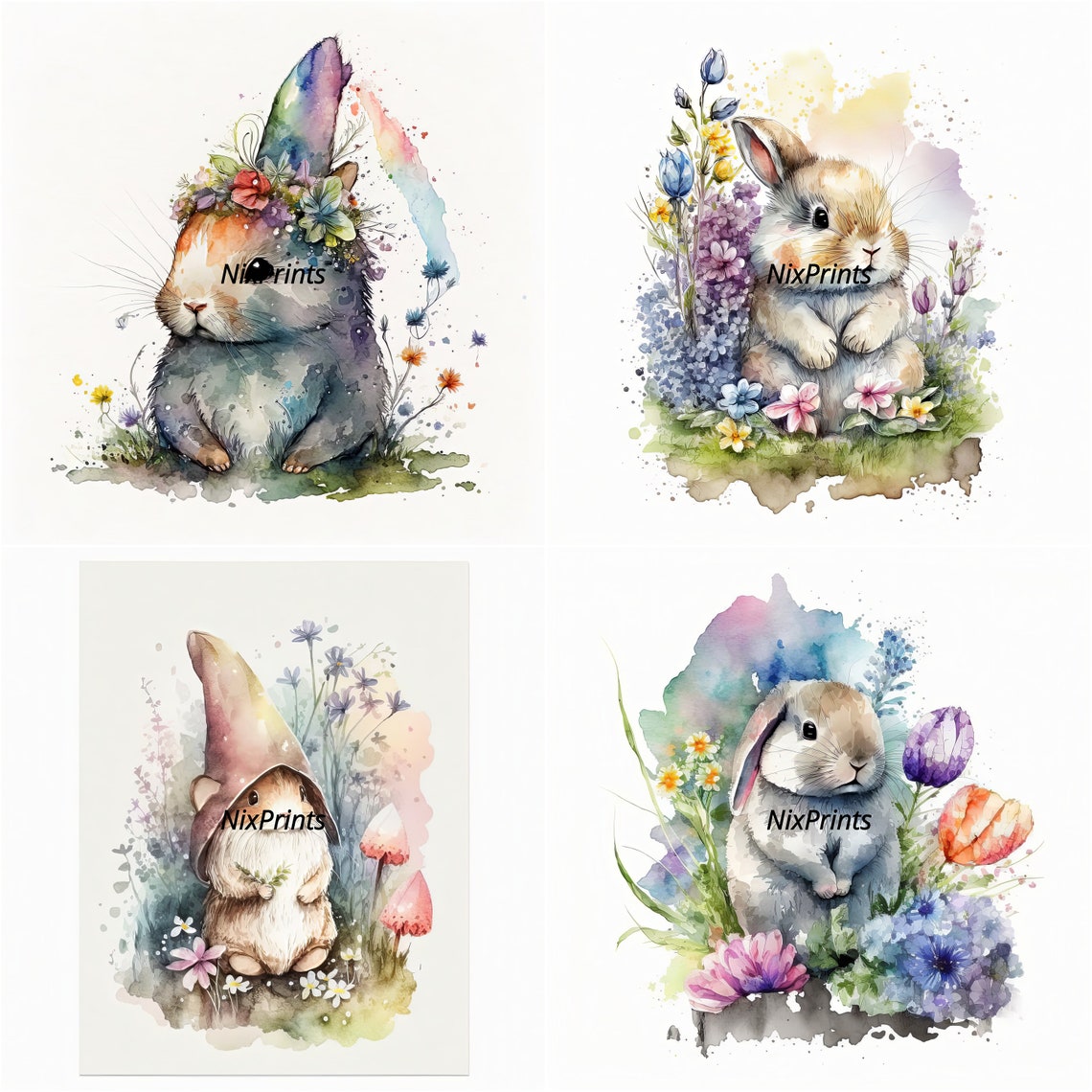 Clipart Bundle Cute Bunny Watercolor Clip Art Images - Etsy