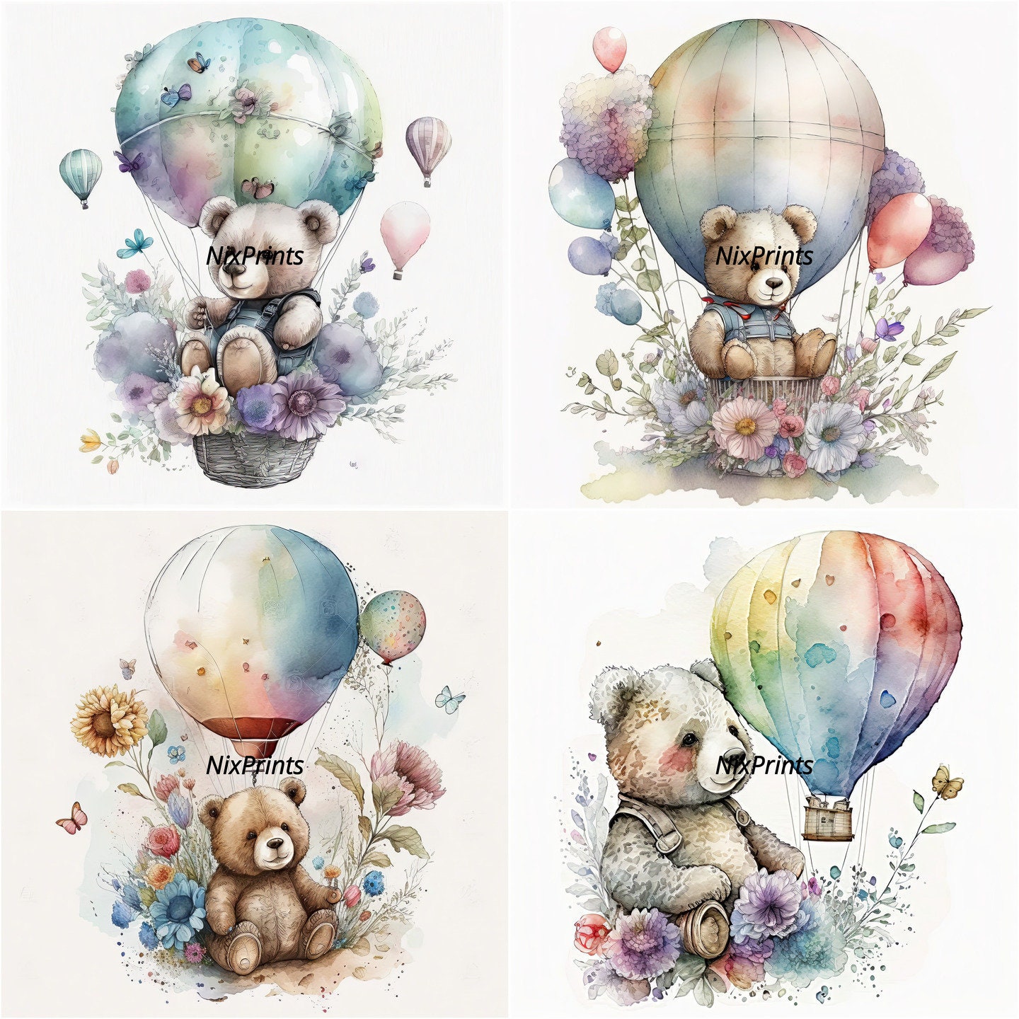 Watercolor Teddy Bear Clipart and Cute Bear Clip Art for - Etsy
