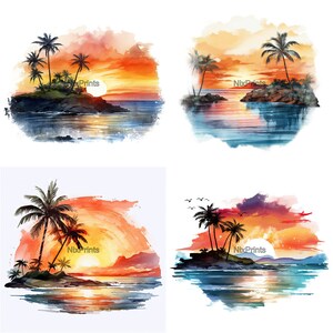 Hawaii Sunset Clipart, Watercolor Sunset Clipart, Art for Your Glasses ...