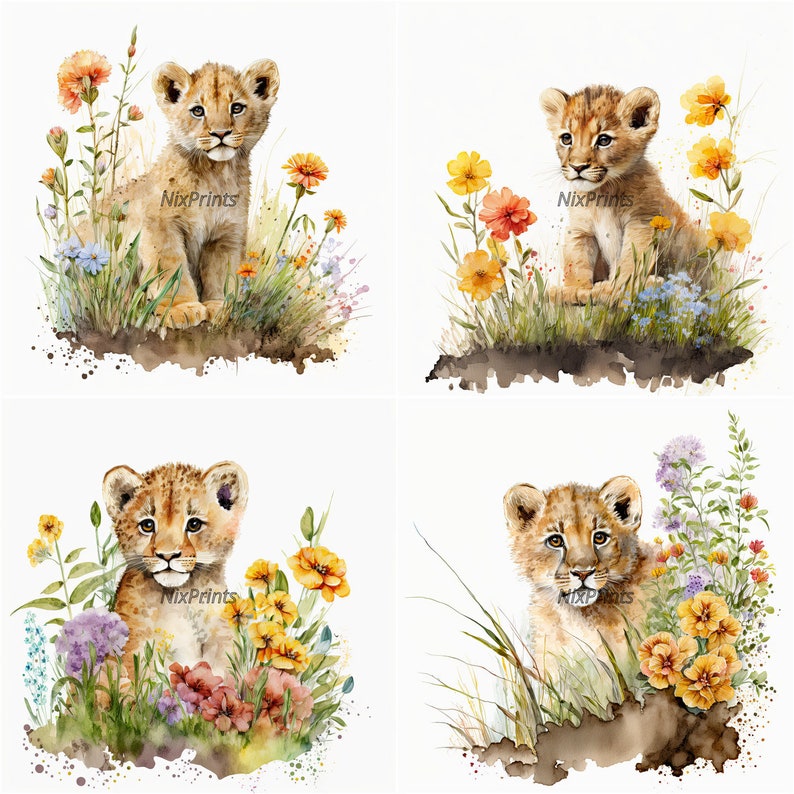 Lion Cub Clipart Set - High Quality Digital Image Downloads for ...