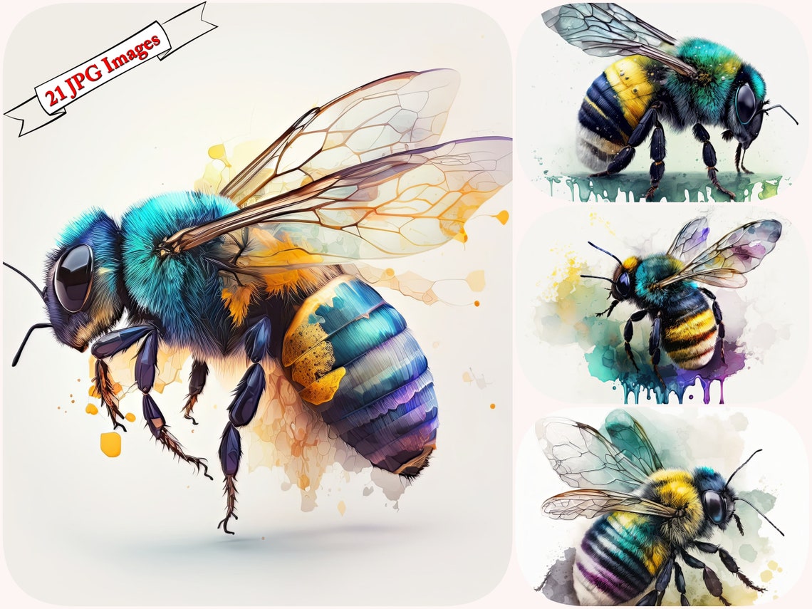 Watercolor Honeybee Clipart Bundle Magical Crystalized Bees - Etsy