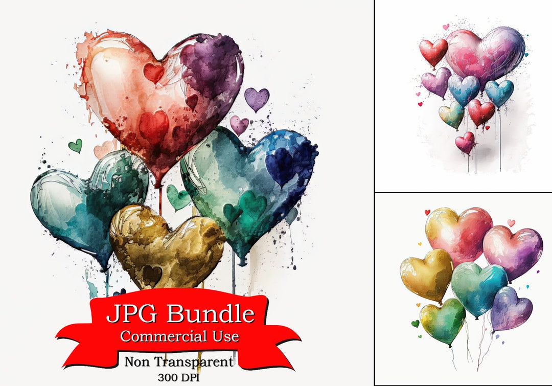Heart Balloons Clipart: Colorful, Romantic Designs, JPG Format, Perfect ...