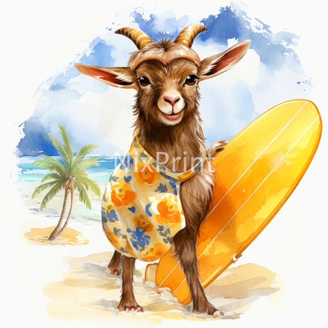 Goat Clipart, Surfing Clipart, Lifeguard Clipart, Holding Surfboard ...