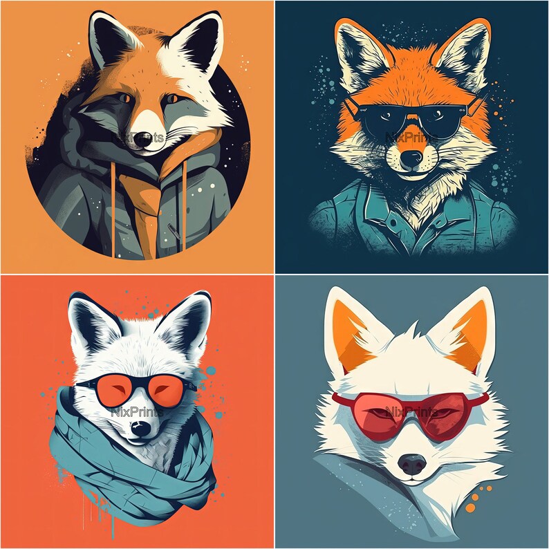 Fox Clipart Cool Fox Clipart Arctic Fox Bandit Minimalist - Etsy