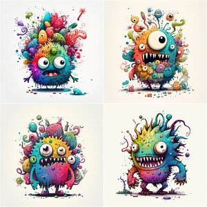Funny Doodle Monster With Coloring Pencils, Cute Clipart, Digital ...