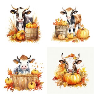 Cute Cow Harvest Food Fall Season Watercolor Clipart, Print for Shirt ...