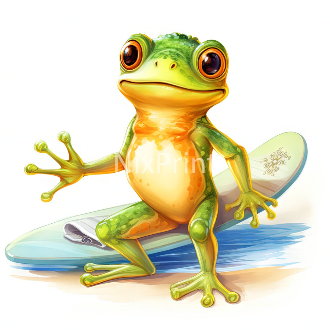 Frog Clipart, Surfing Clipart, Lifeguard Clipart, Holding Surfboard ...