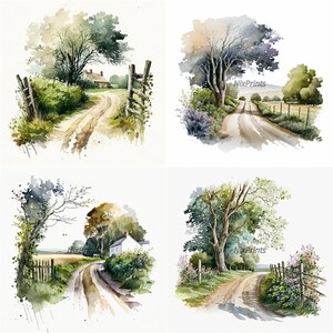 Country Lane Clipart: Peaceful Rural Landscape Cliparts, Non ...