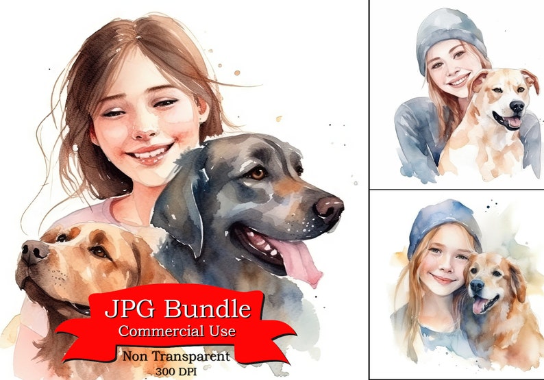 Watercolor Clipart of Smiling Teenage Girl and Dog Best - Etsy