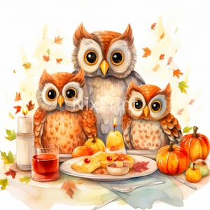 Owl Clipart, Owls Family Clipart, Thanksgiving Clipart, Family Dinner ...