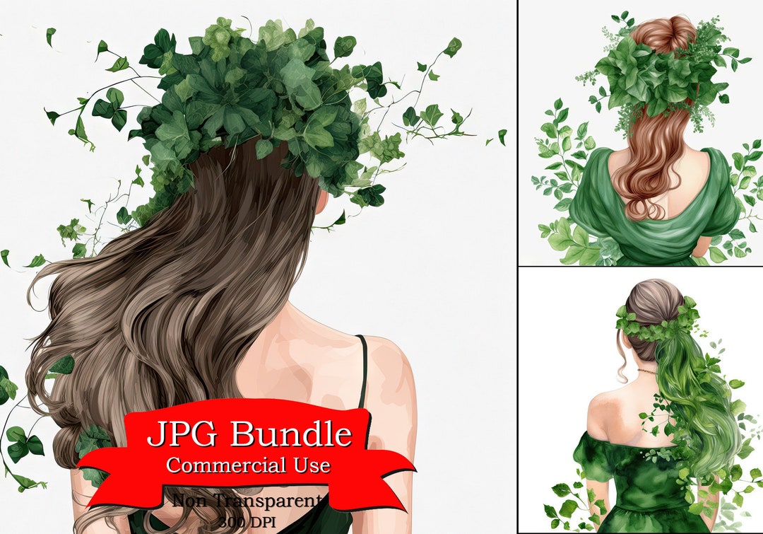 Watercolor Woman Clipart,back View Digital Clipart, Green Color Clipart ...