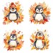 Penguin Fall Foliage Clipart, Penguin Clipart, Wall Art for Tweens, Art ...