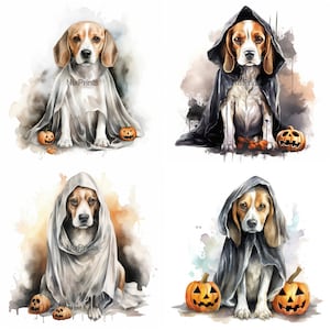 Cute Beagle Dog, Spooky Halloween Costume, Ghost and Witch Themes ...