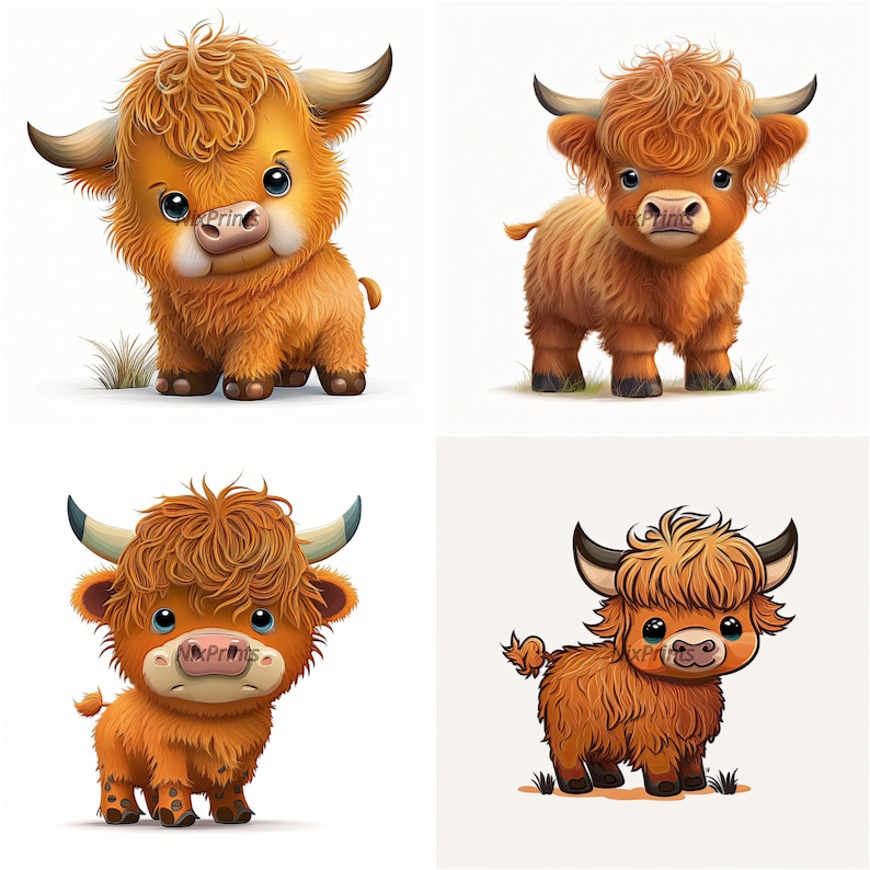 Cow Clipart Bundle 24 Cute Watercolor Highland Caw Files for - Etsy