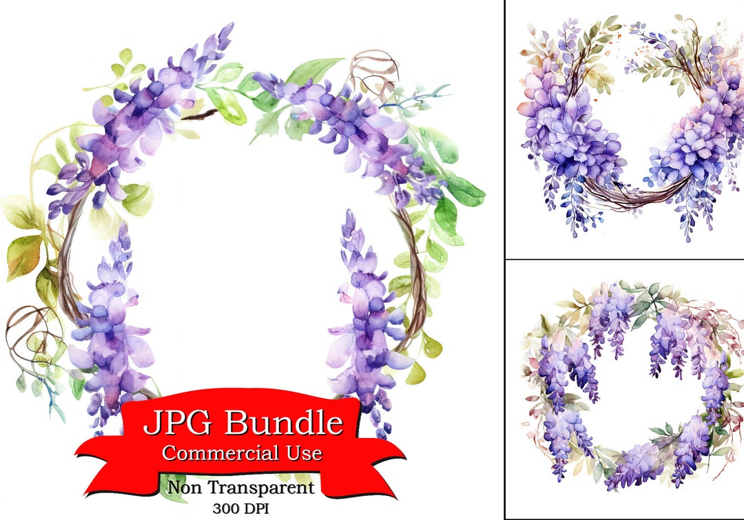 Wisteria Flower Clipart, Watercolor Art, Digital Paper Crafting ...