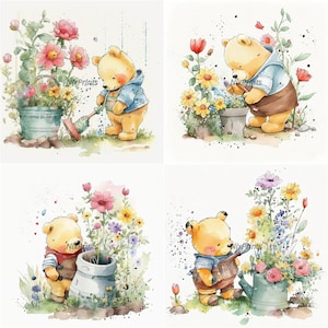 Pooh Clipart Spring Flowers and Gardening Theme Digital Image Downloads ...