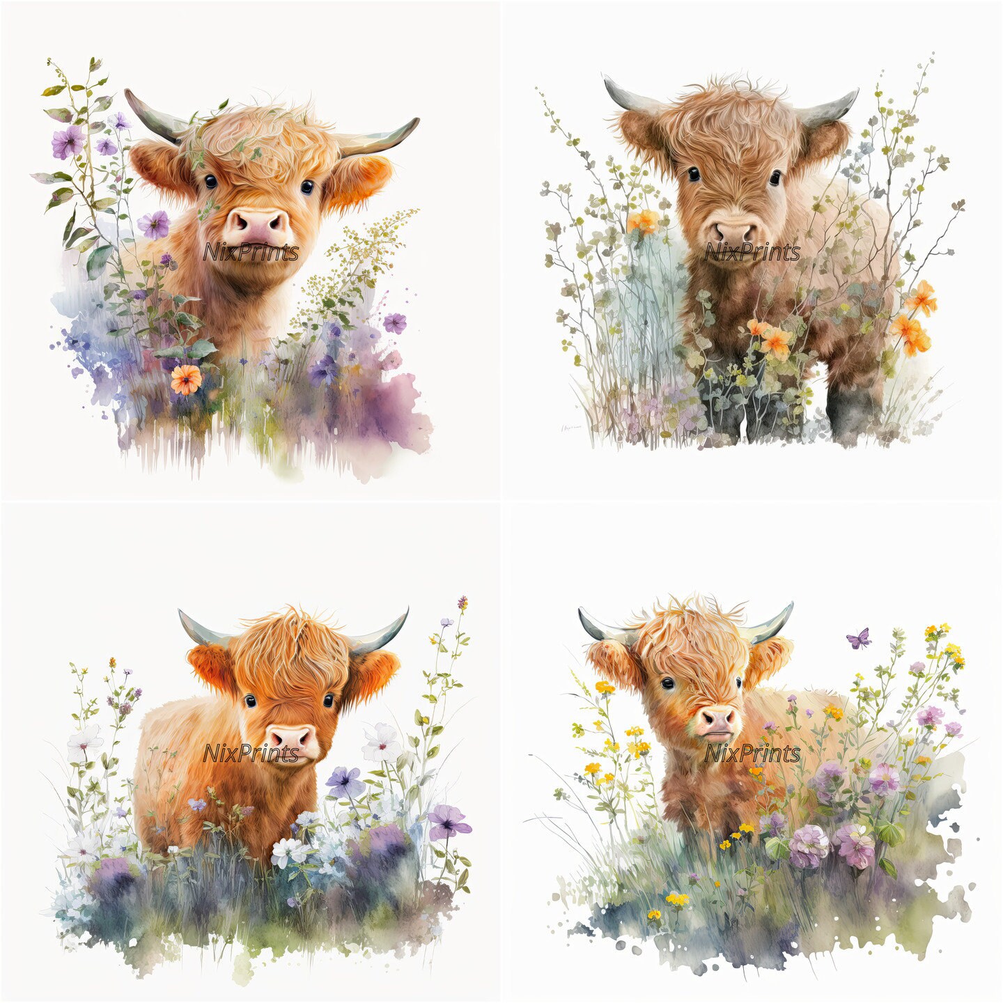Baby Highland Cow Clipart Digital Image Downloads - Etsy