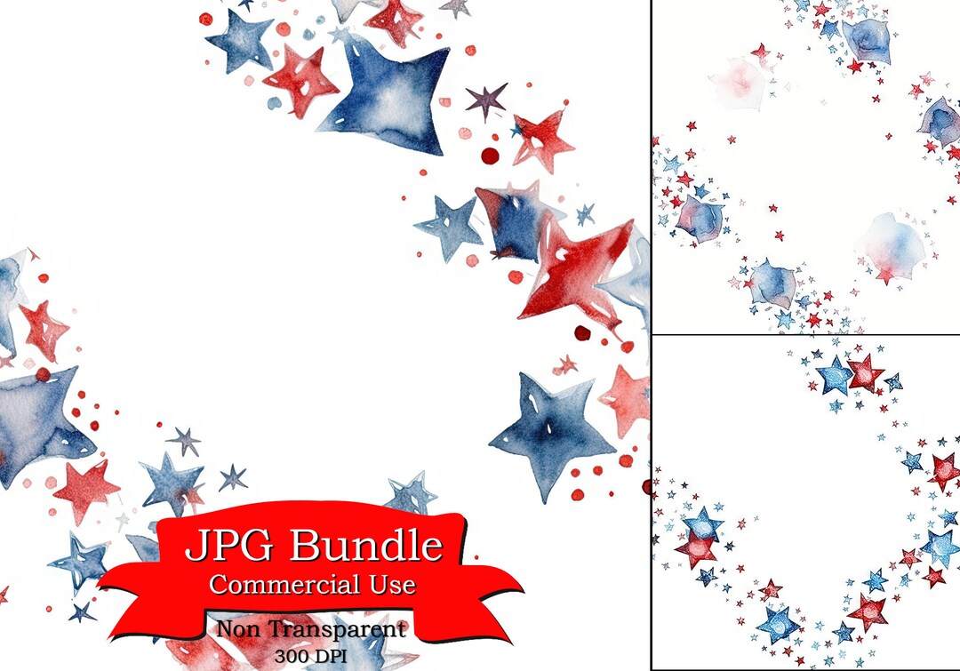 Stars Clipart Watercolor Clipart of White, Blue, and Red Stars ...