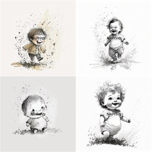 Digital Watercolor Clipart of Happy Little Cartoon Kid for Crafting and ...