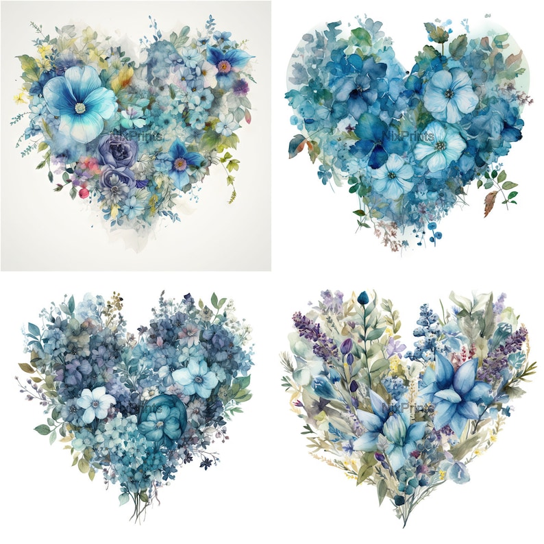 Blue Heart-shaped Wreath of Flowers: Romantic and Delicate - Etsy