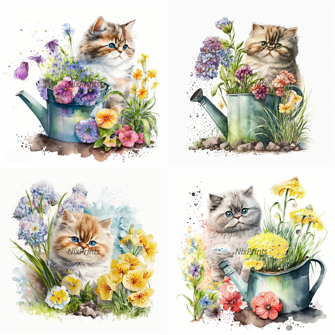Persian Cat Clipart Spring Flowers and Gardening Theme - Etsy