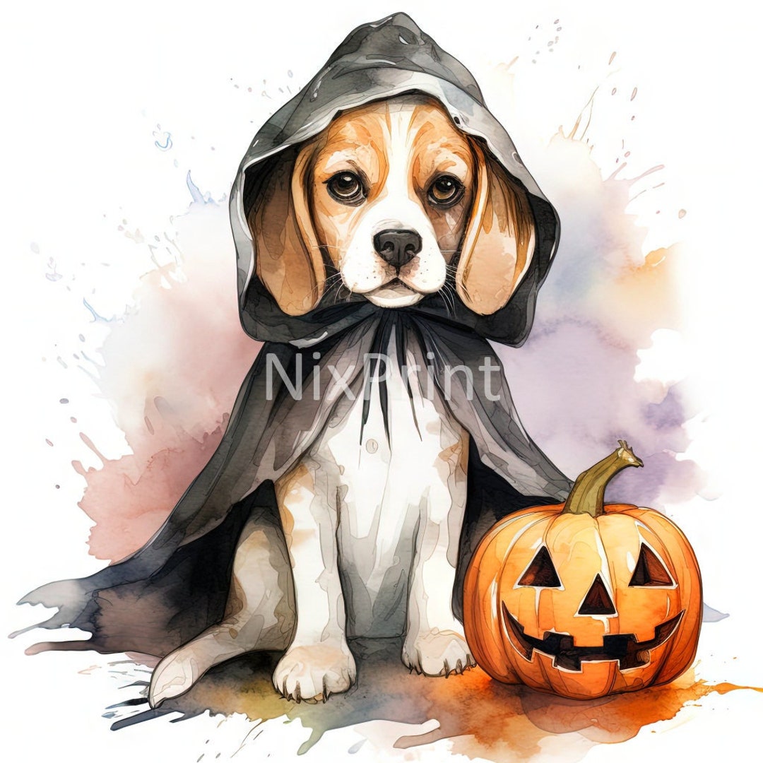 Cute Beagle Dog, Spooky Halloween Costume, Ghost and Witch Themes ...