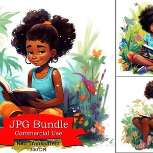 Black Child Girl Clipart, Reading Book Clipart, Craft for Grandpa ...