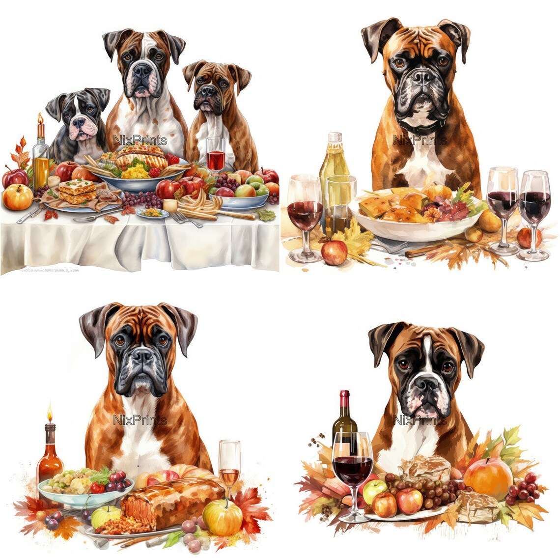 Cute Boxer Dog, Thanksgiving Themes, Family Dinner Scenes, Wall Art for ...