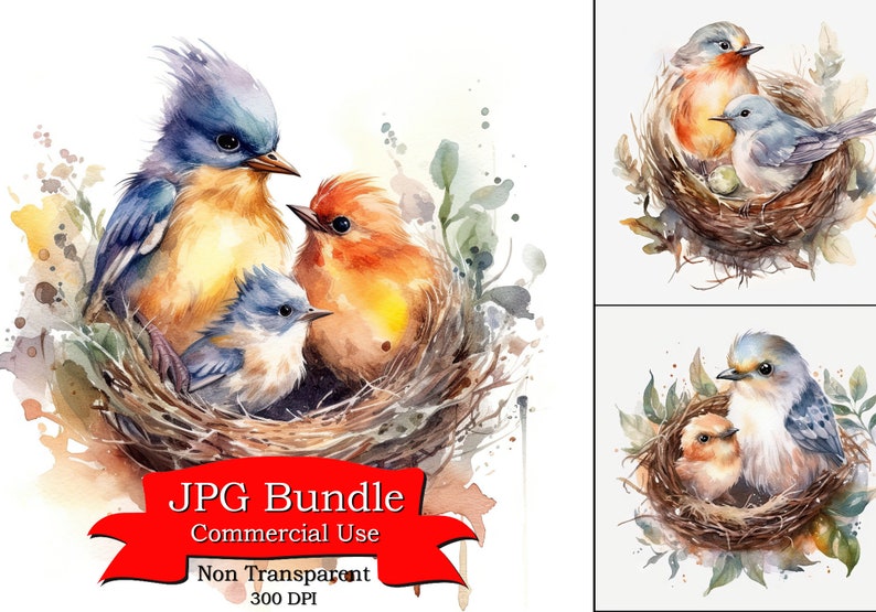 Adorable Mother and Baby Bird Clipart in JPG Format Digital - Etsy