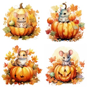 Fantasy Pumpkin Clipart, Fall Leaves Clipart, Cute Mice Clipart, Art ...