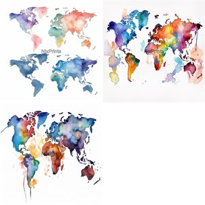 Watercolor World Map Clipart -journey Around the Globe,digital Paper ...