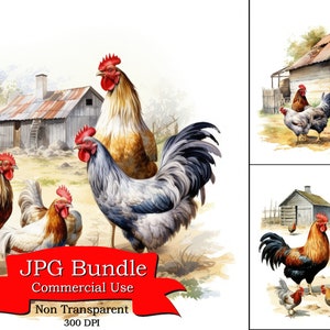Vintage Roosters Painting Clipart, Poster for Boys, Designs for ...