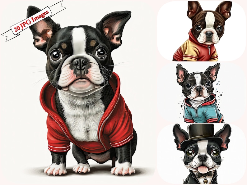 Boston Terrier Dog Clip Art and Digital Images for Commercial - Etsy