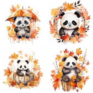 Panda Fall Foliage Clipart, Fall Clipart, Wall Art for Bedroom Women ...
