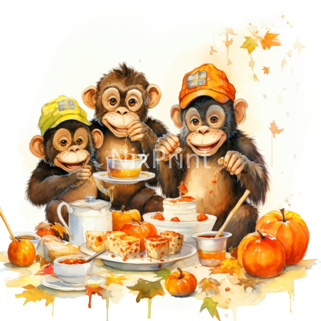 Cute Monkey Clipart, Thanksgiving Themes, Family Dinner Scenes Clipart ...