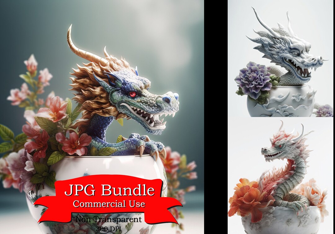 Dragon Clipart, Young Chinese Dragon Born in Porcelain Flower Pot ...