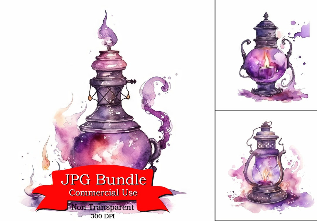 Mystic Purple Fairy Oil Lamp Clipart -fairy Tale ,digital Paper ...