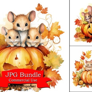 Fantasy Pumpkin Clipart, Fall Leaves Clipart, Cute Mice Clipart, Art ...