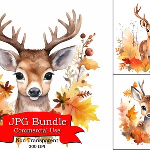 Cute Deer Fall Foliage Fall Season Watercolor Clipart, Digital Sticker ...