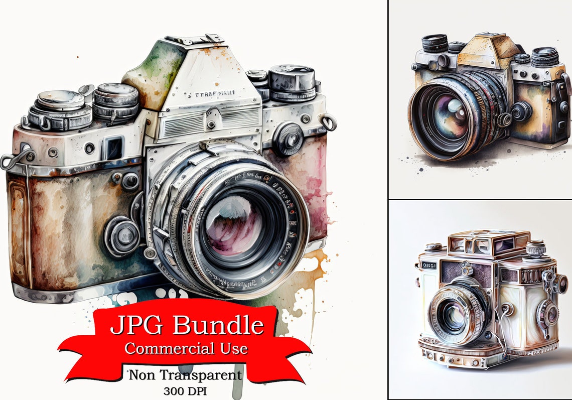 Watercolor Camera Clipart: 300 Dpinon-transparent Background - Etsy