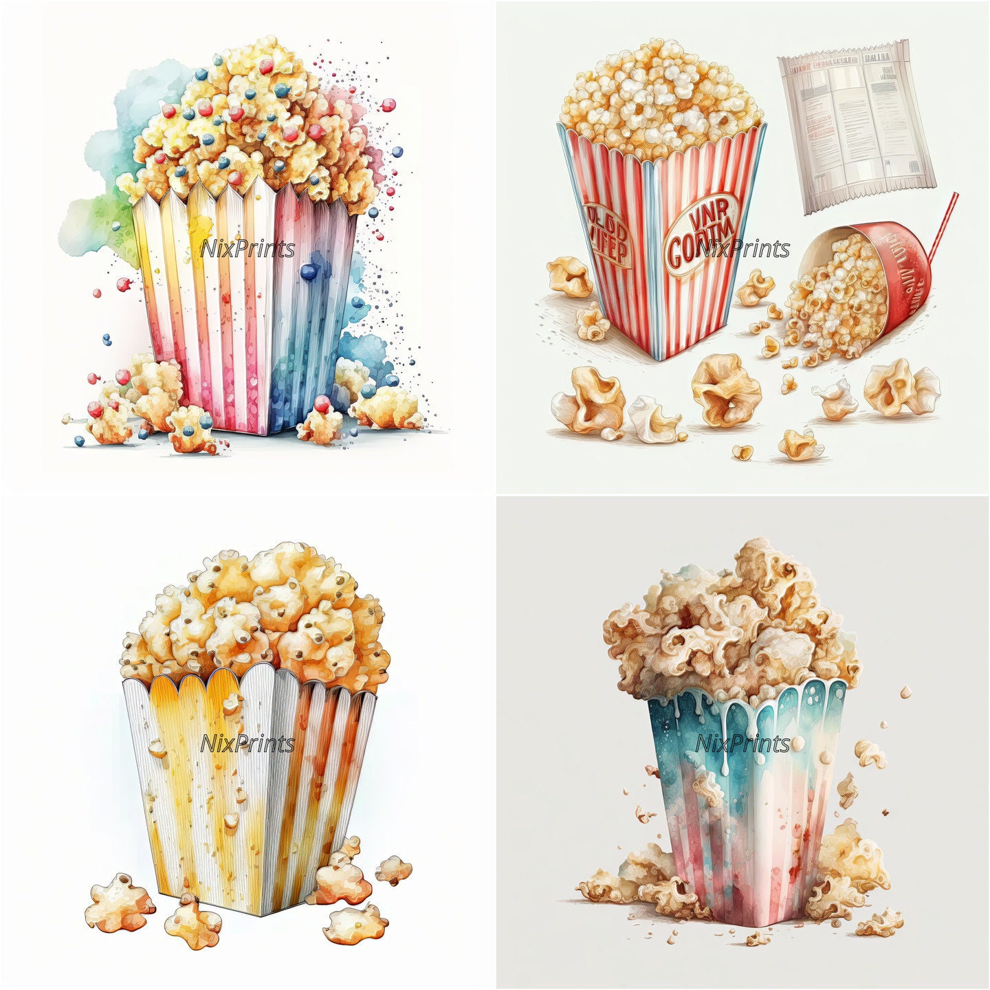 Popcorn Clipart: Watercolor Movie Snack Illustration - Etsy