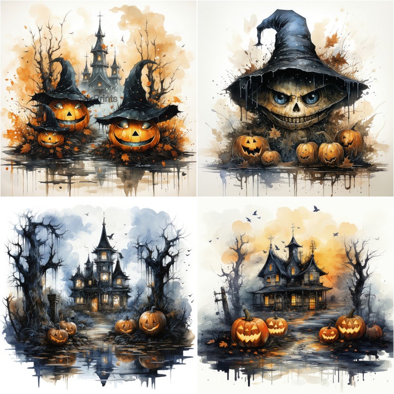 Halloween Holiday Clipart, Watercolor Vector Art, Scary Images for ...