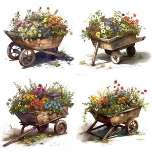 Charming Wheelbarrow With Potted Plants Clipart in JPG Format Digital ...